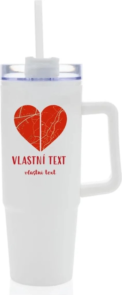 Personalizovaná cestovní termoska s průhledným víčkem - Dvě místa, jedno srdce