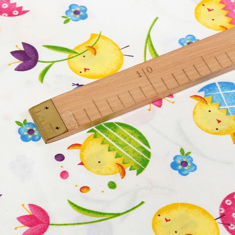 Velikonoční bavlněná látka/plátno Sandra SA-074 Žlutá kuřátka - šířka 145 cm