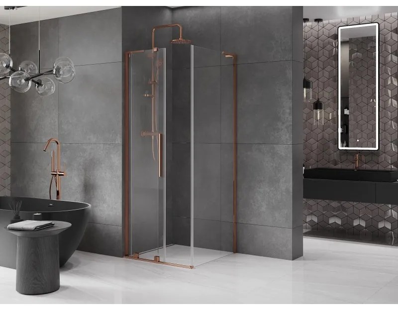 Mexen Velar L, sprchový kout s posuvnými dveřmi 110 x 110 cm, 8mm čiré sklo, růžové zlato, 871-110-110-03-60