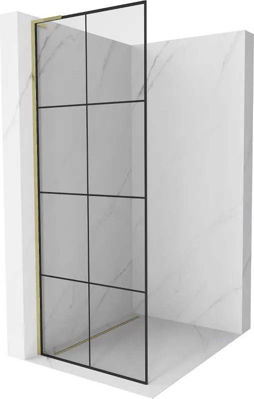 Mexen Kioto L, sprchová zástěna Walk-In 80 x 200 cm, 8mm čiré sklo černý vzor, zlatý lesklý profil, 800-080-103-50-77