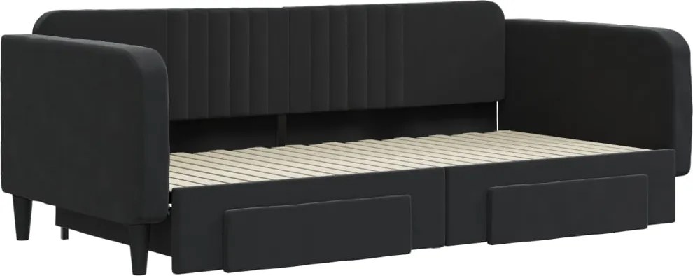 Válenda s přistýlkou a zásuvkami černá 100 x 200 cm samet 3197122