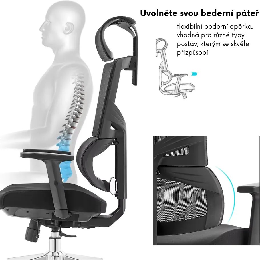 Ergonomická kancelářská židle ERGODO FOCUS - černá síťovina / nosnost 150 kg