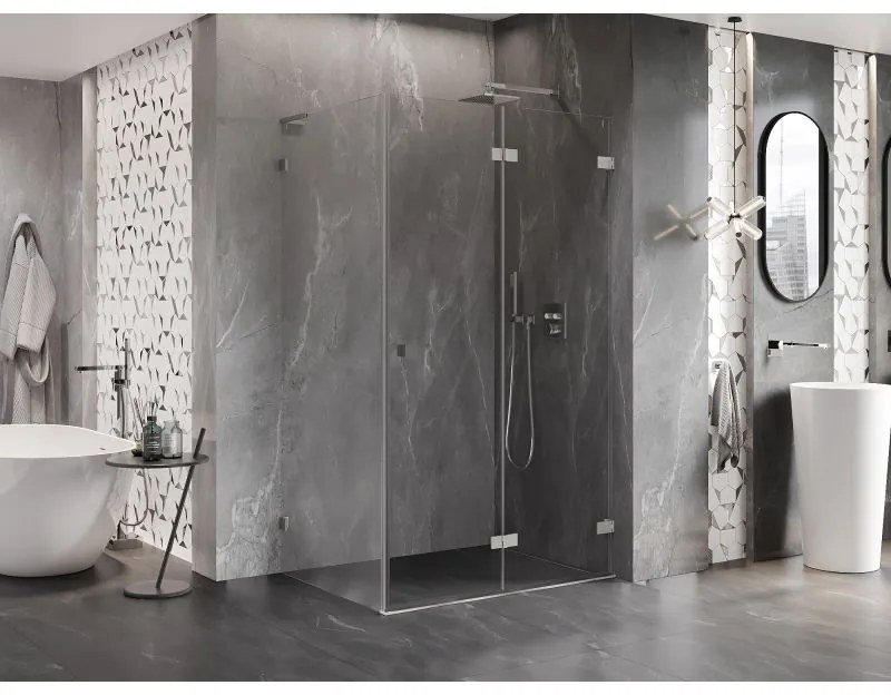 Mexen Lunar-F L, pravý sklápěcí sprchový kout 95 x 70 cm, 8mm čiré sklo, ocelový profil, 836L-095-070-97-00-P