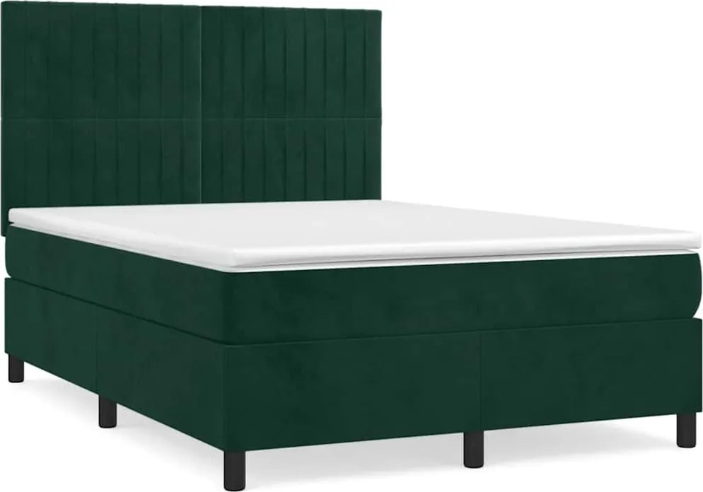 Box spring postel s matrací tmavě zelená 140x200 cm samet 3143148