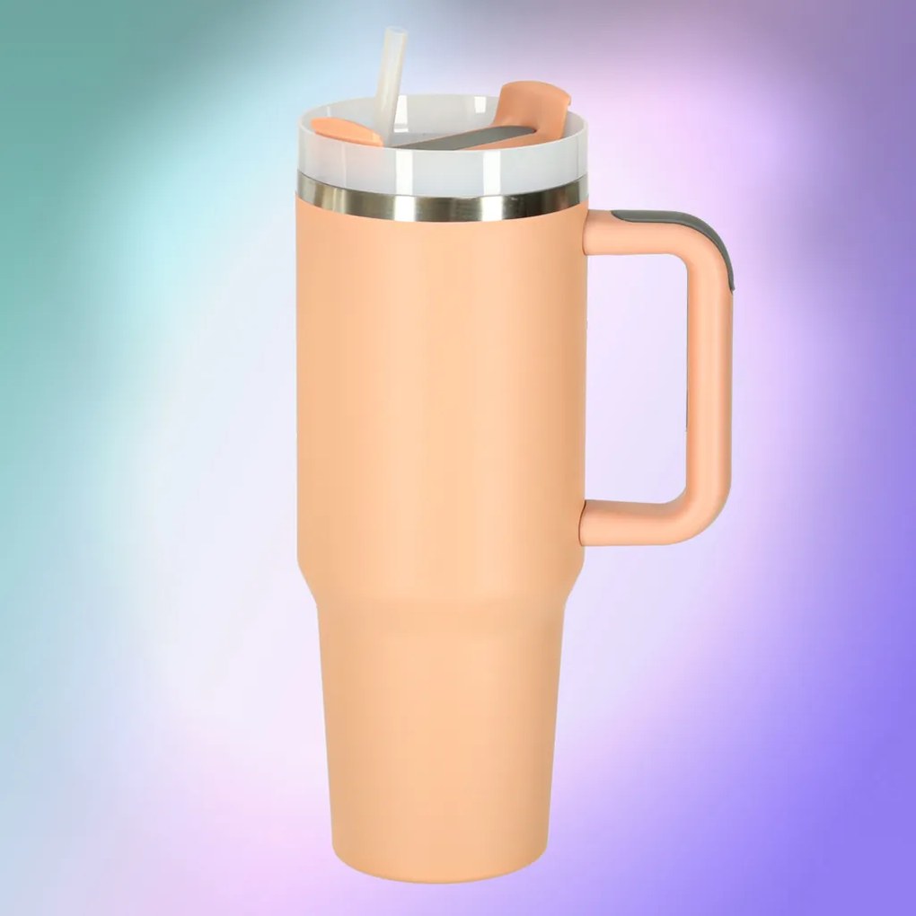Creative Corner Termohrnek s brčkem a rukojetí termoska 1200ml pudrově růžový