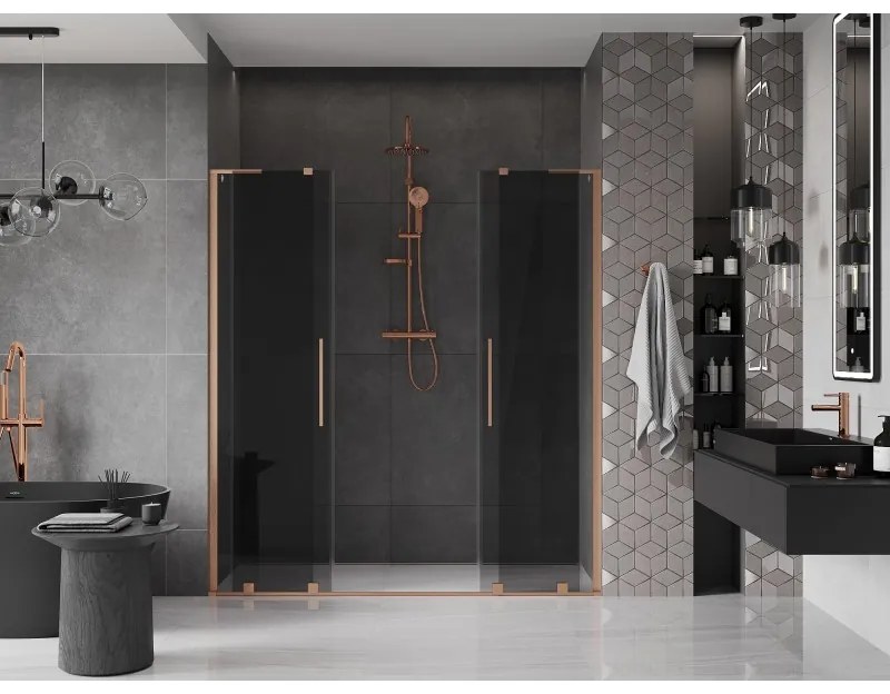 Mexen Velar L Duo, posuvné sprchové dveře do otvoru 170 cm, 8mm šedé sklo, měděná matná, 871-170-003-42-65