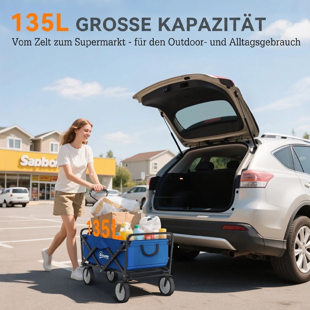 Outsunny Skládací zahradní vozík 360° Transportní vozík Plážový vozík s ocelovým rámem Oxford 93 x 49 x 75-100 cm | Aosom.de