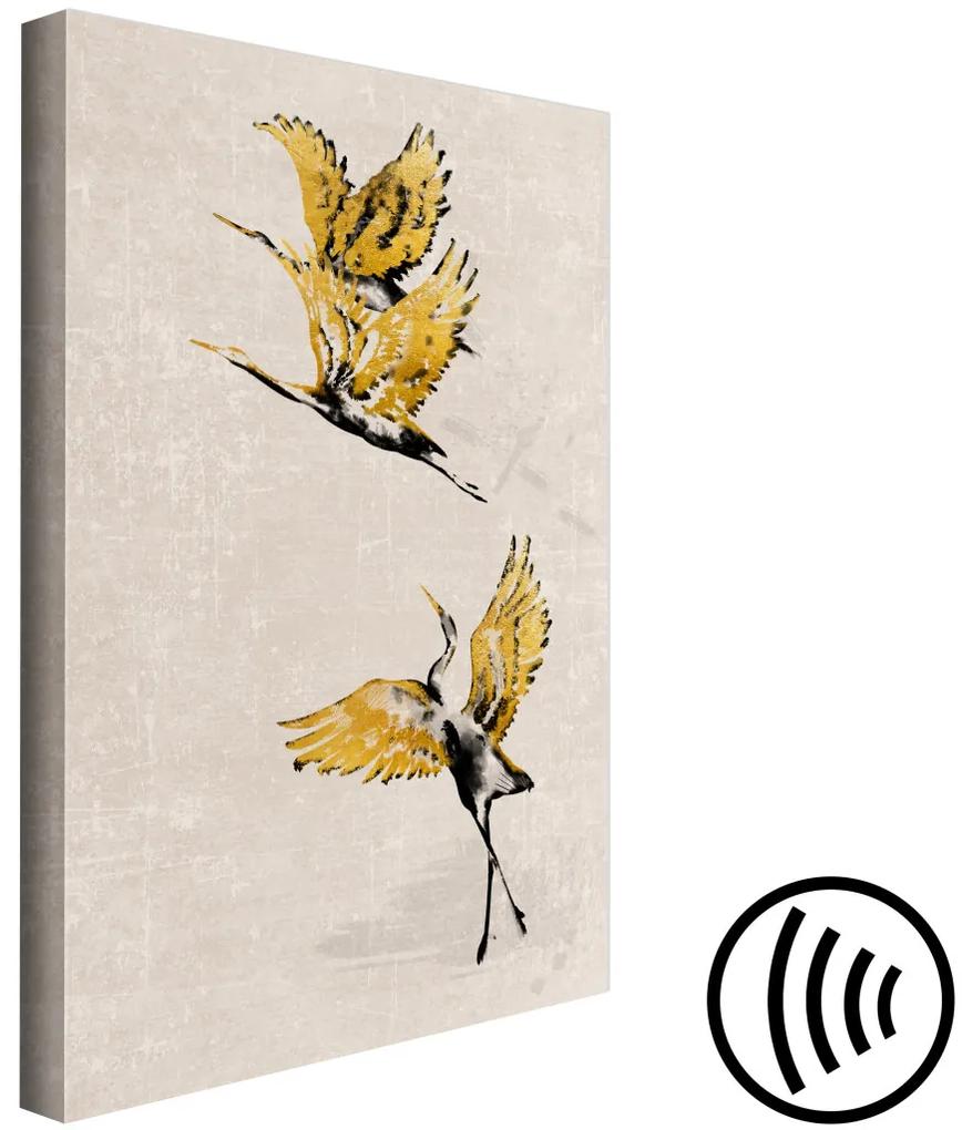 Obraz Zlatí jeřábi - kompozice v japonském stylu v béžové barvě