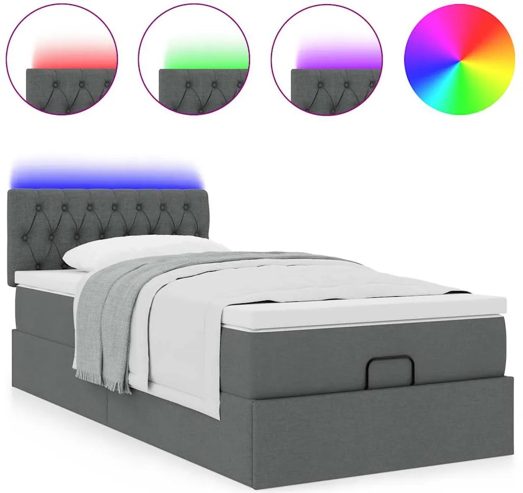 Osmanská postel s matrací & LED tmavě šedá 80x200cm látka 3312347