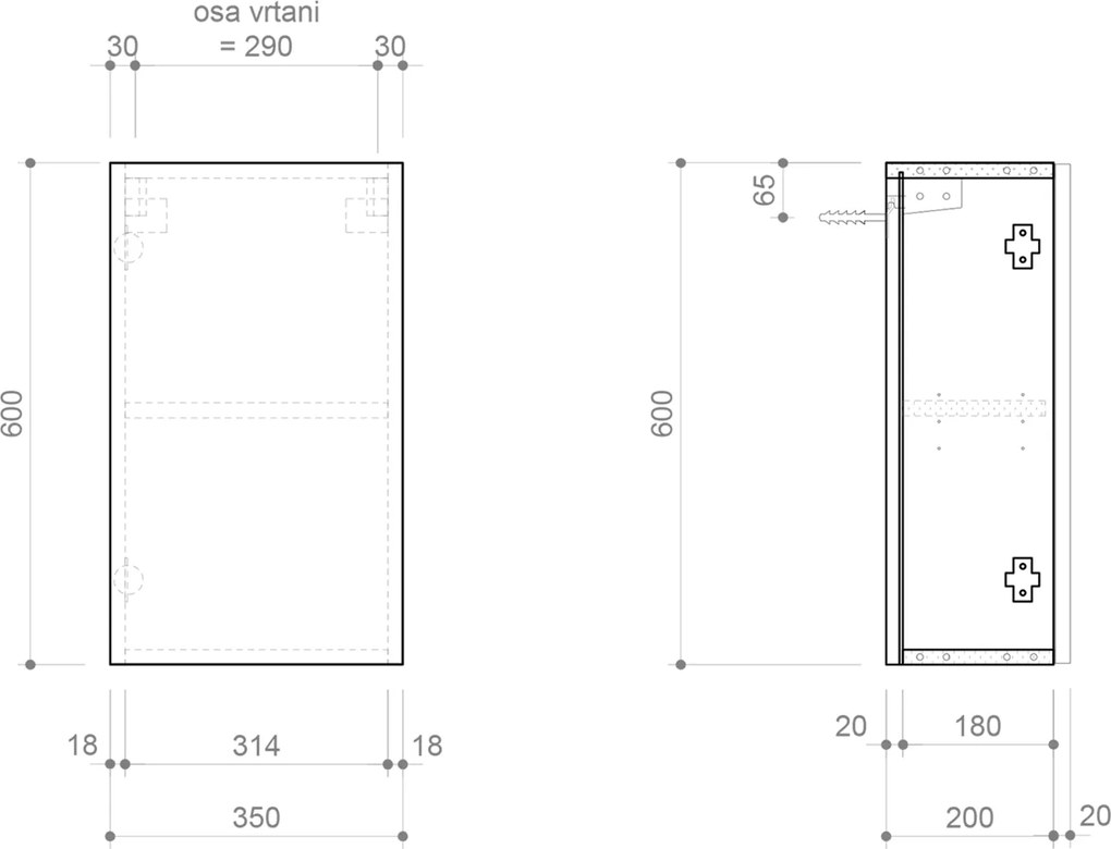 Sapho Sapho, ESPACE skříňka 35x60x22cm, 1x dvířka, levá/pravá, dub alabama