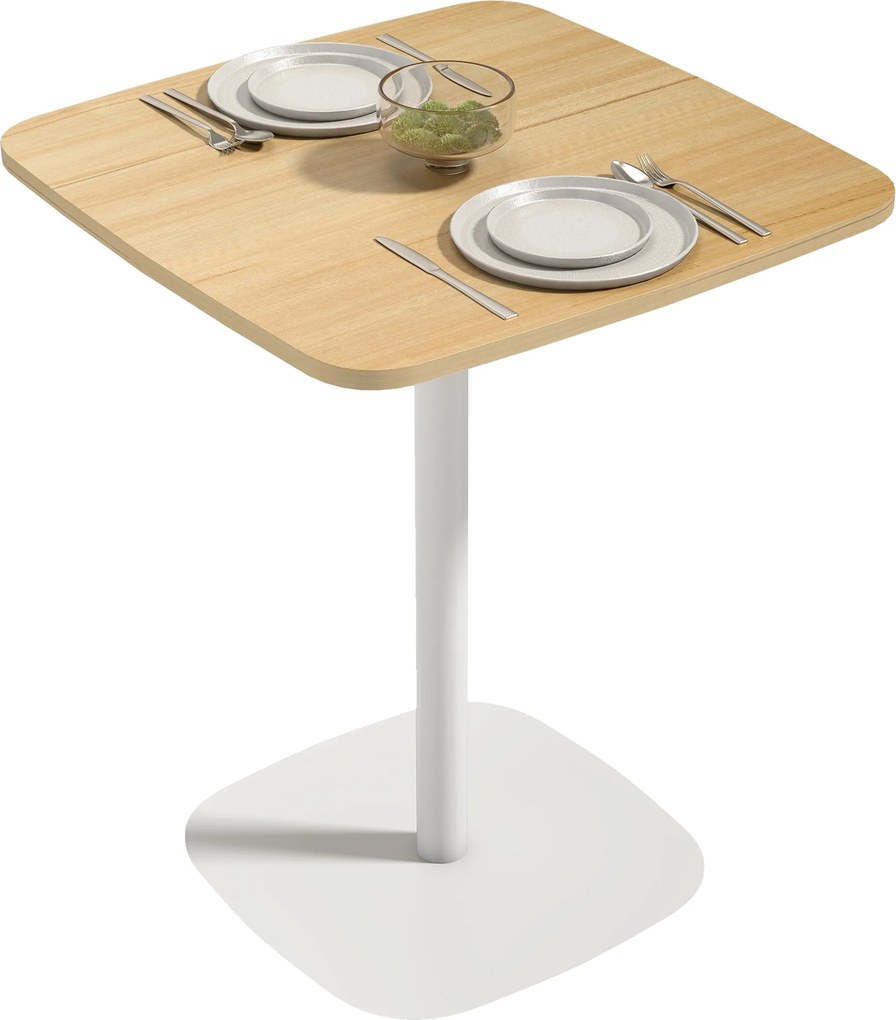 HOMCOM malý čtvercový jídelní stůl pro 2 osoby, čtvercová ocelová podstava, ideální do malých prostor — 60 x 60 x 75 cm, přírodní dřevo & bílá | Aosom