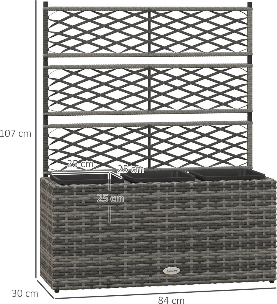Outsunny Květináč s treláží pro rostliny, 3 nádoby, květinový box 33L, zahradní balkon, patio, terasa, venkovní použití, pletený pryskyřice a ocel, 8…