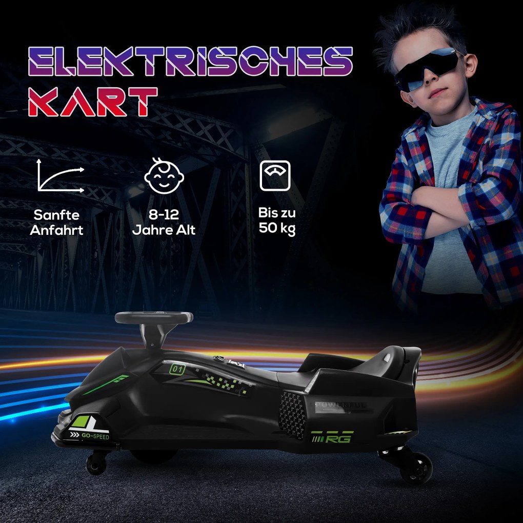 HOMCOM Dětský elektrický go-kart 12V 3-8 km/h Drift Kart s režimem driftu, pomalým startem, go-kartem s osvětlením a hudbou, bezpečnostním pásem pro …