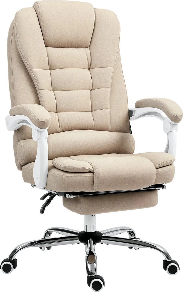 Ergonomická kancelářská židle Vinsetto, kancelářská židle s podnožkou, sklopným opěradlem, polstrovanými pod armresty a béžovou látkou připomínající …