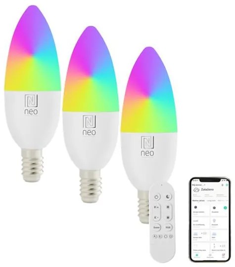 Smart LED žárovka E14 6W RGB+CCT IMMAX NEO 07716CDO WiFi Tuya sada 3ks
