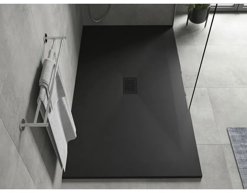Mexen Hugo, obdélníková sprchová vanička SMC 200 x 100 cm, černá, černá krytka, 42701020-B