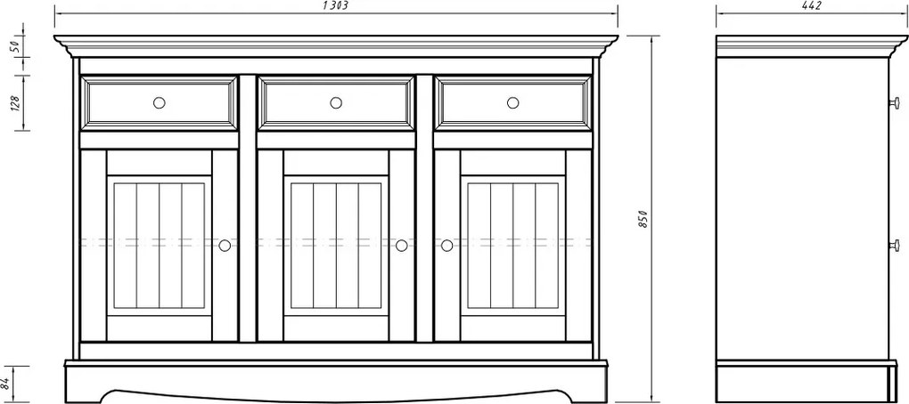 Bílý nábytek Dřevěná komoda Belluno Elegante 4.3, dekor bílá / borovice, masiv, borovice
