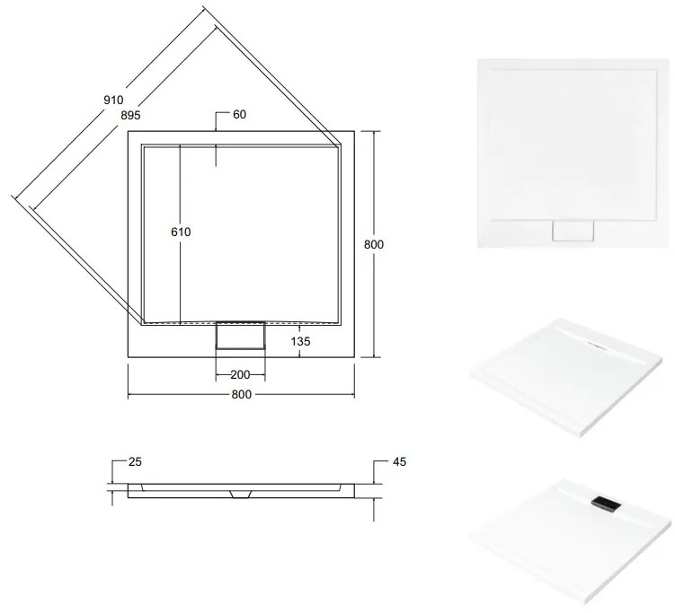 Besco Axim UltraSlim čtvercová sprchová vanička Rozměr vaničky: 90x90cm