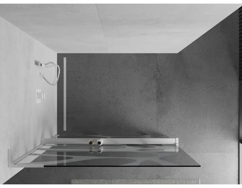 Mexen Kioto+ L, sprchová zástěna Walk-In s poličkou a věšákem 80 x 200 cm, 8mm čiré sklo bílý vzor, ​​bílý profil, 800-080-123-20-97