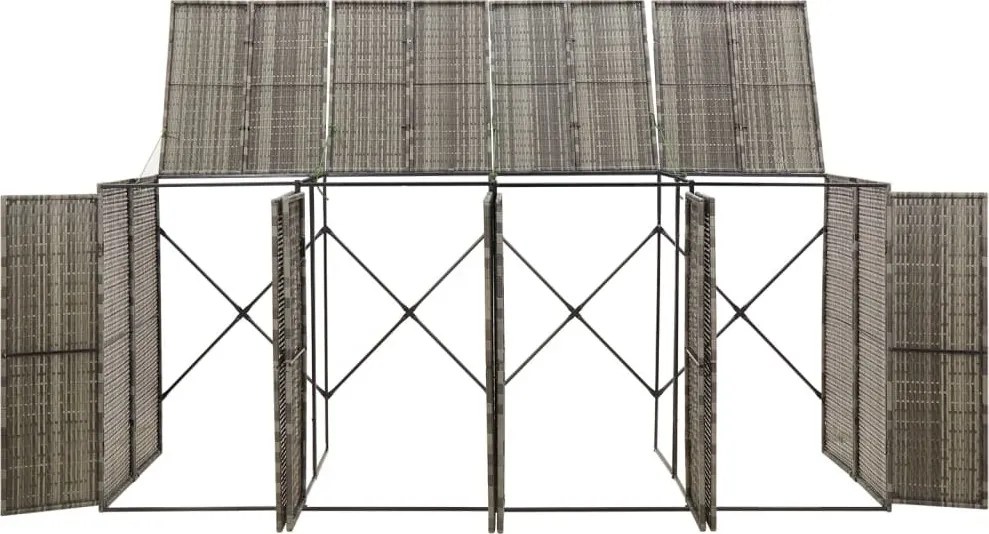 vidaXL Přístřešek na čtyři popelnice 274 x 80 x 117 cm polyratan [319867] Barva: Šedá
