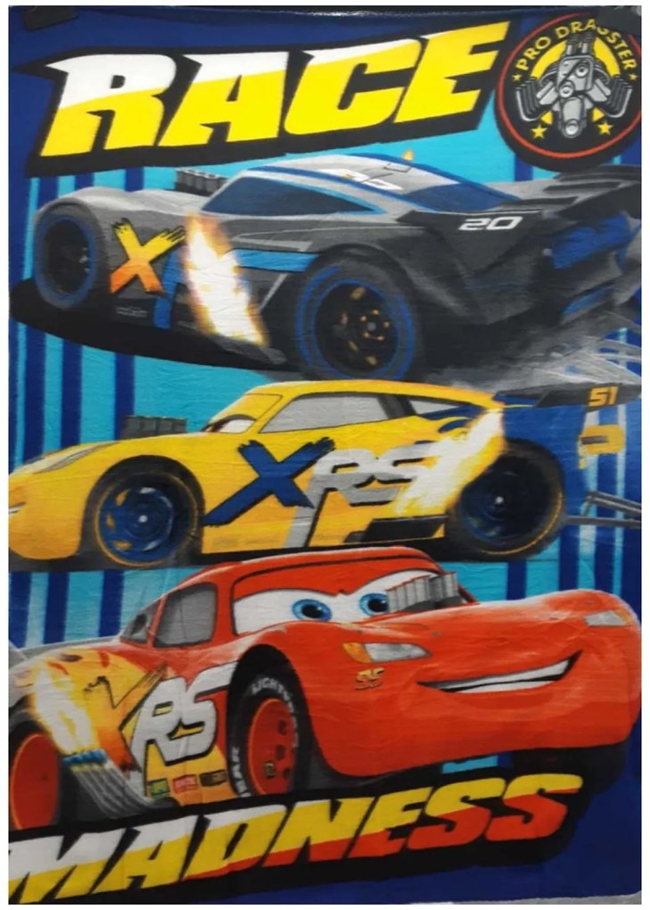 Flísová deka Auta 3 - Cars 3 - motiv Race Madness - polar fleece s gramáží 170 gr./m2 - 100 x 140 cm