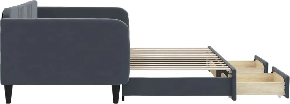 Válenda s přistýlkou a zásuvkami tmavě šedá 100 x 200 cm samet 3197119