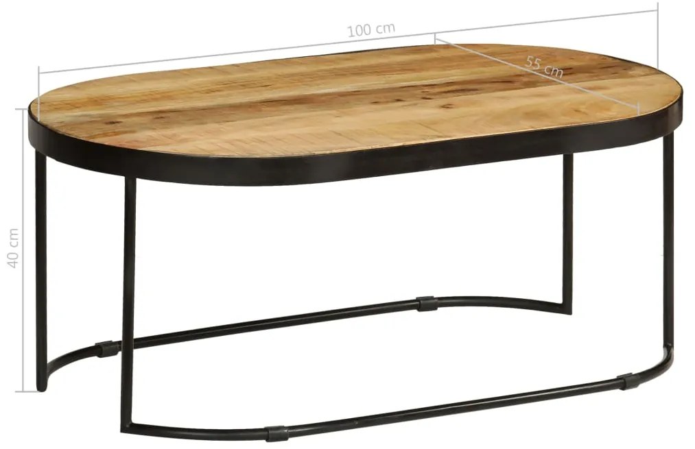Konferenční oválný stolek - masivní hrubý mangovník a ocel | 100 cm