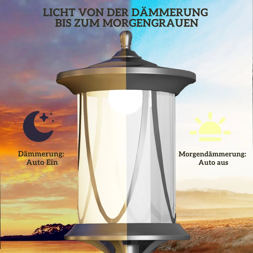 Solární pouliční lampa LED Outsunny, IP44, ABS, 17W x 17D x 127H cm, se studeným bílým světlem LED, světelný senzor, vodotěsná, pro venkovní použití,…