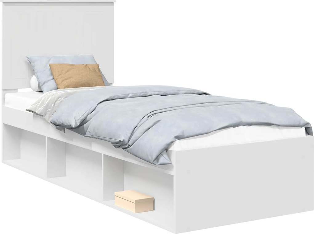 Rám postele s čelo Bílá 75 x 190 cm Masivní borové dřevo 3411073