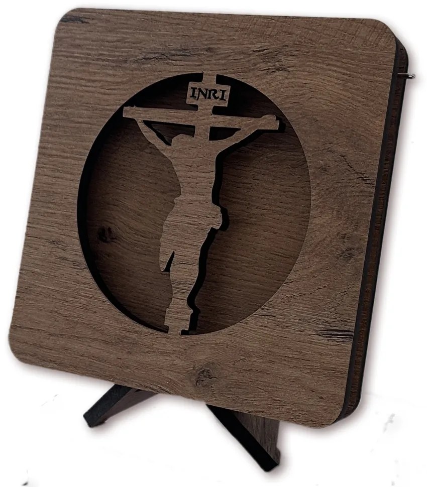 Li-Go "Ježíš na kříži s pulzujícím světlem" lampa 19x19cm provedení povrchu: dub světlý