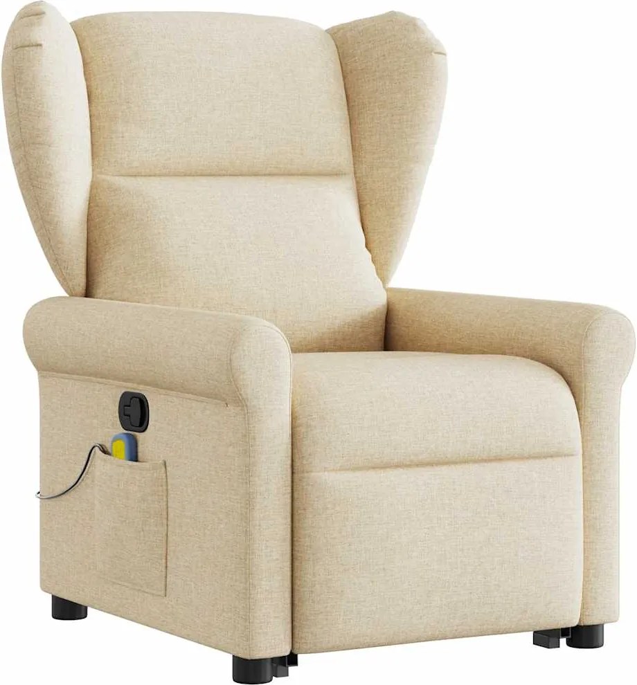 Zvedací masážní polohovací křeslo krémové textil 3303392
