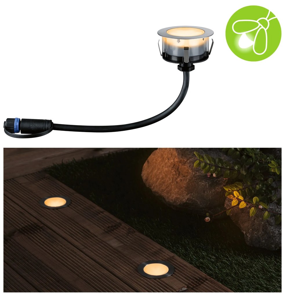 Paulmann 94721 Plug&Shine Floor, zápustné svítidlo do terasy 2W LED 2200K, stříbrná, prům. 7cm, IP67