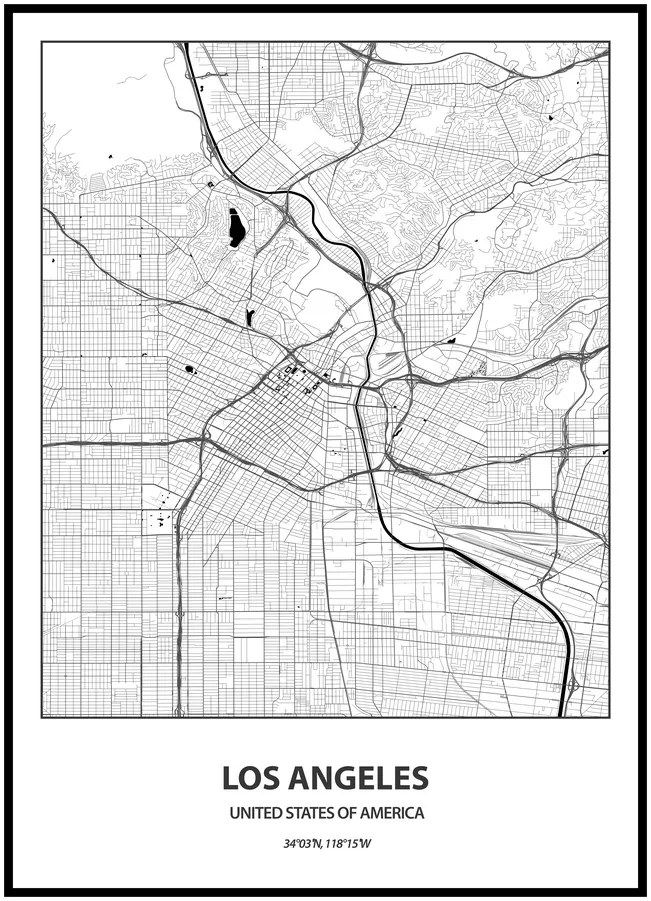 Plakát Mapa města (více variant měst) Rozměr plakátu: 30 x 40 cm, Město: Los Angeles