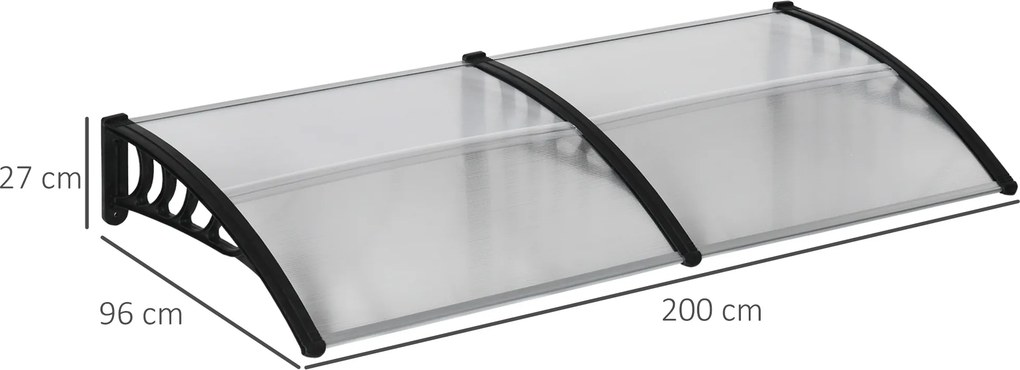 Outsunny Zahradní Markýza 200x96cm, Polykarbonátová a Hliníková Markýza pro Balkony, Okna a Dveře, Čirý