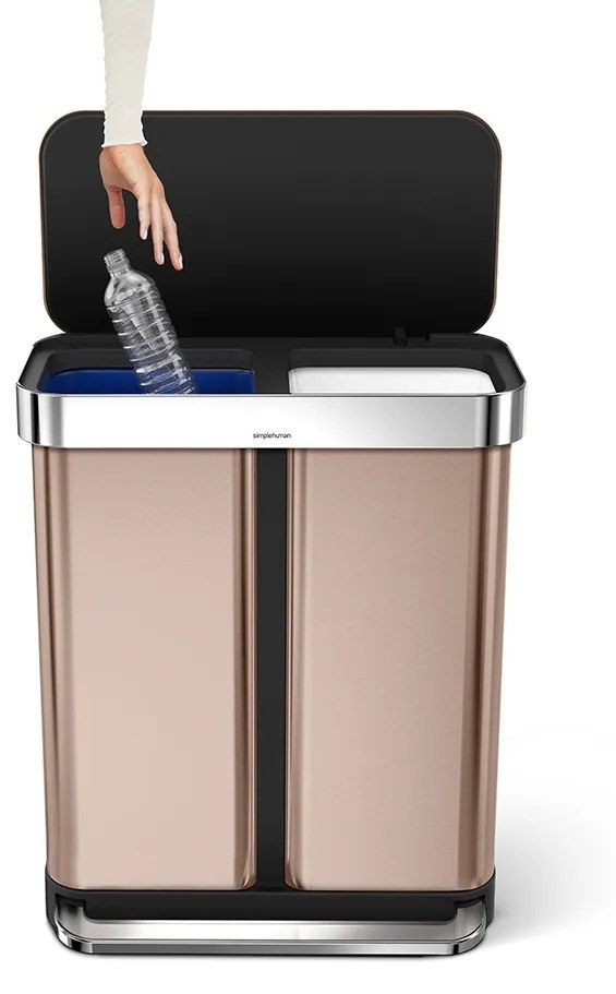 Pedálový odpadkový koš Simplehuman na tříděný odpad – 58l, bronzový - ROSE GOLD