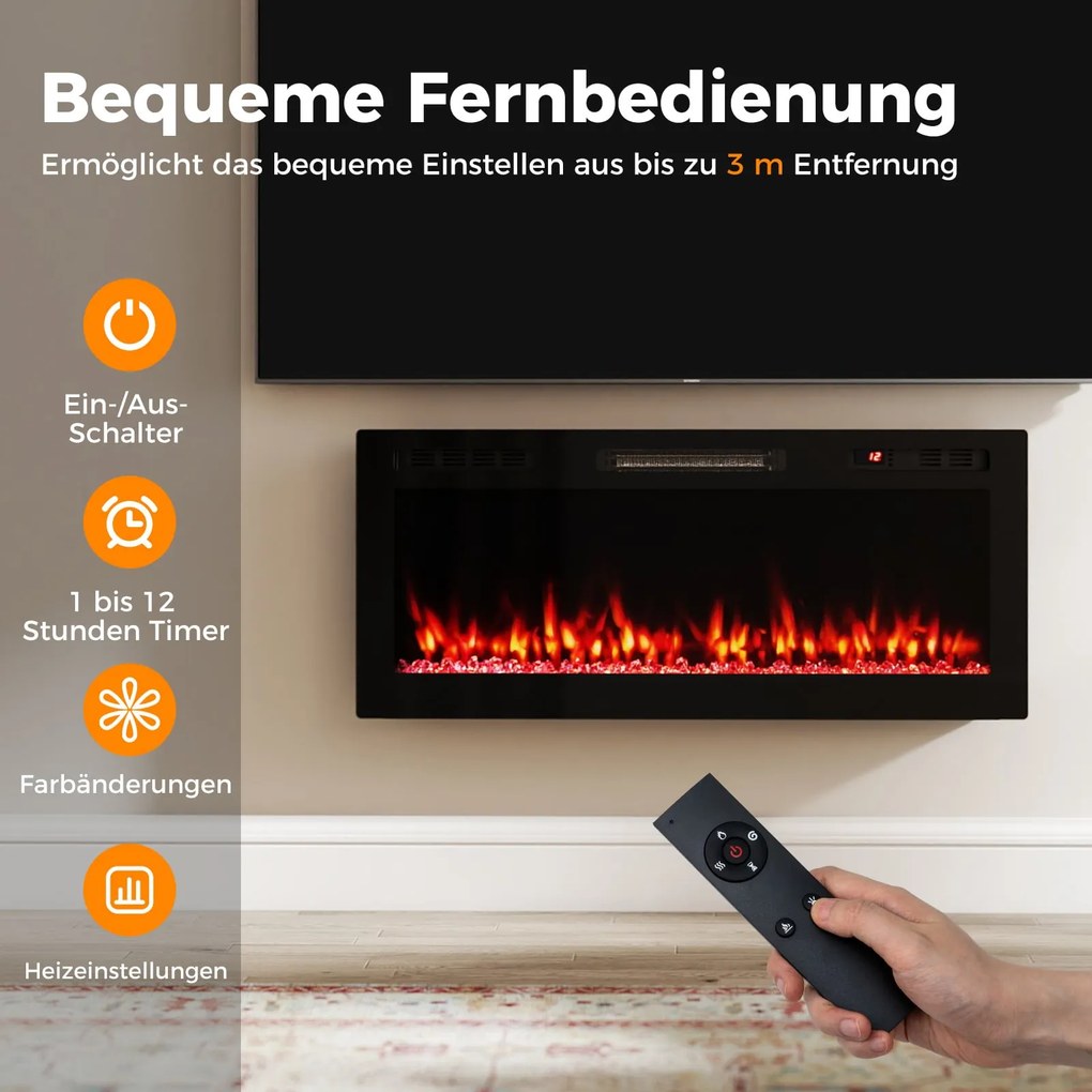 Costway 42'' Elektrický krb 750 W/1500 W vestavěný krb s APP s podporou WiFi