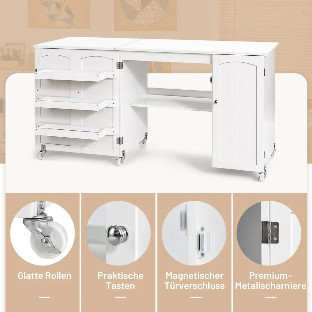 Costway Skládací šicí stůl Šicí skříň všestranný – 158 × 50 × 75 cm