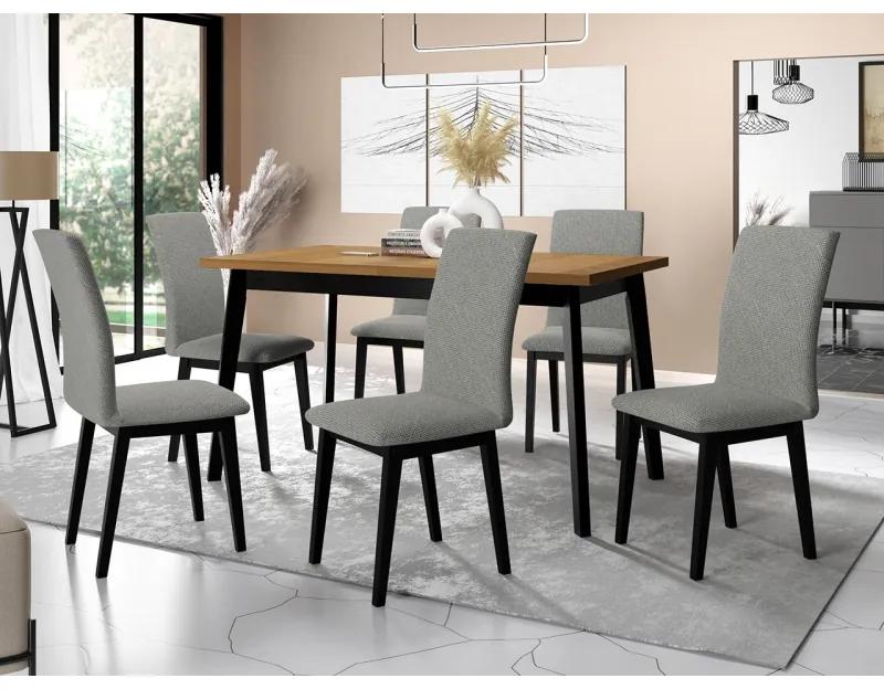 Jídelní stůl se 6 židlemi AL23, Barva dřeva: dub artisan - L, Potah: Kronos 7, Barvy nožiček: černá