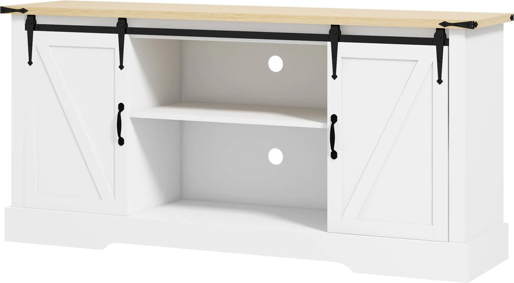 HOMCOM Příborník, úložný kabinet s 2 posuvnými dveřmi a nastavitelnými policemi, do obývacího pokoje, jídelny, chodby, 150 x 40 x 72 cm, dřevo, bílý …