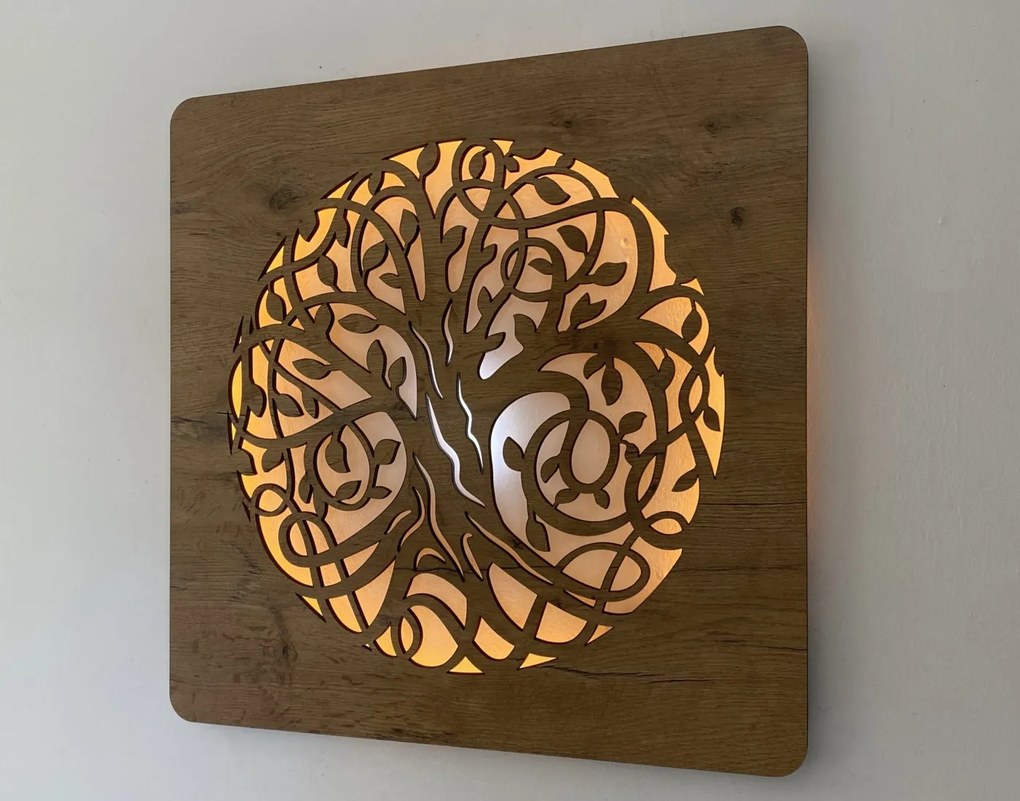 Li-Go "Strom života" světelný obraz s baterií 62x62cm varianta: ovládání na obraze včetně dálkového ovladače, provedení: dub světlý