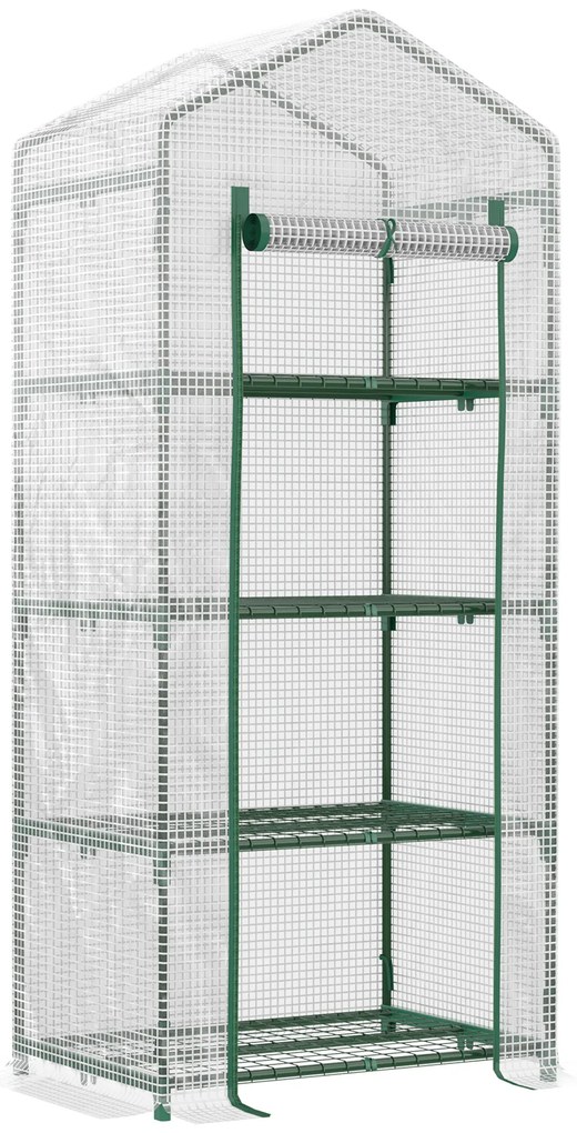 Fóliový skleník Outsunny Skleník v bílé barvě, 4 police, domek pro rajčata, 70x50x160cm