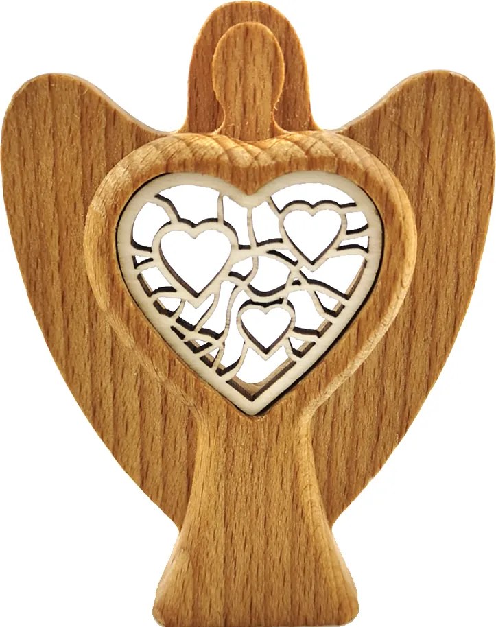 AMADEA Dřevěný anděl s vkladem - srdce, masivní dřevo, výška 10 cm
