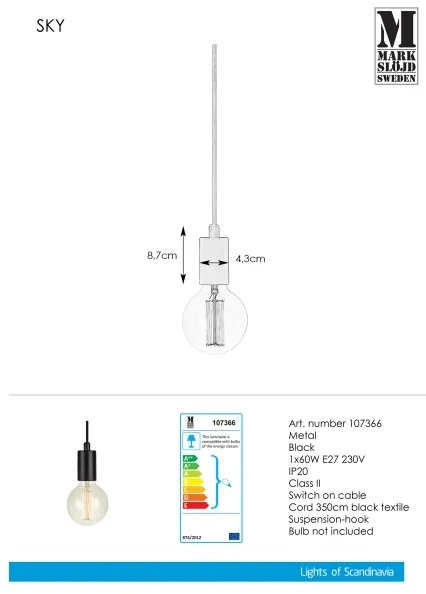 Markslöjd 107366 - Lustr na lanku SKY 1xE27/60W/230V
