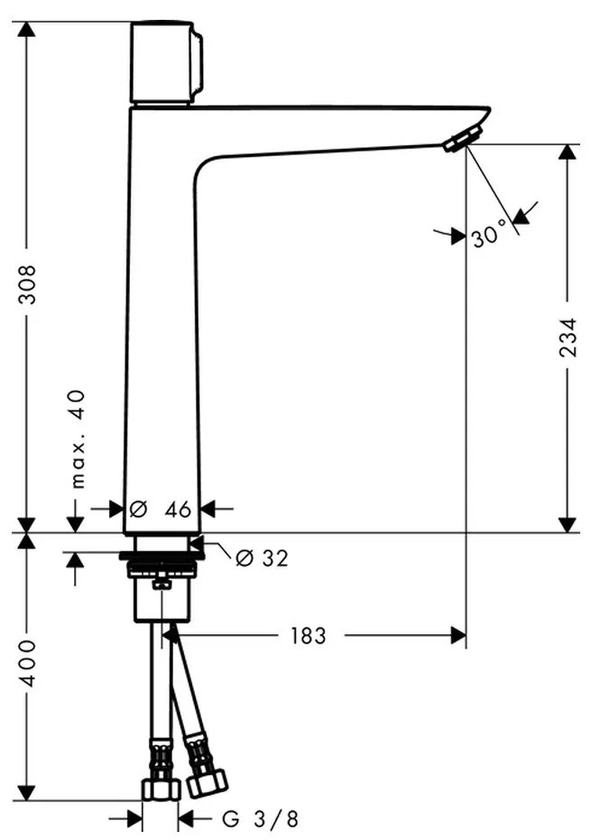 Hansgrohe Talis Select E, umyvadlová baterie 240, ovládání tlačítkem, chromová, 71753000