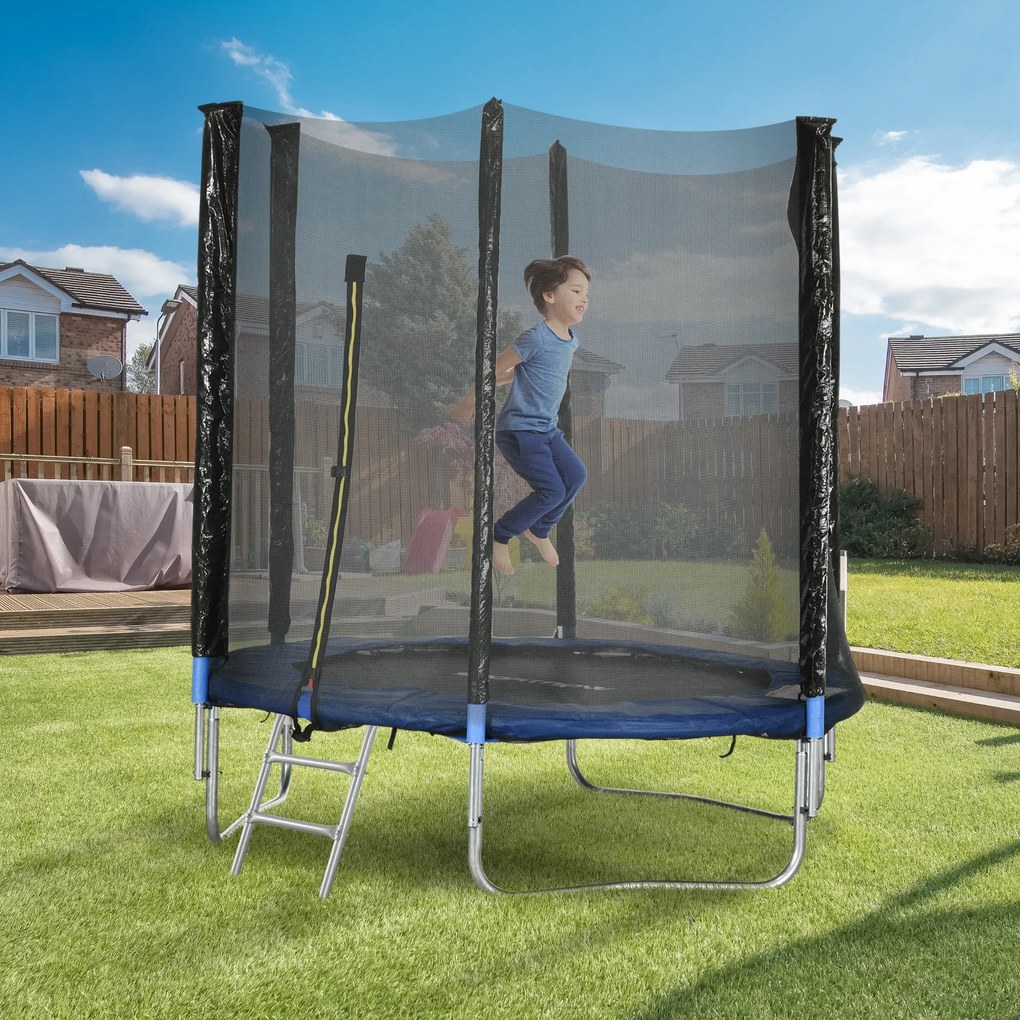 SPORTNOW Outdoor Dětský Trampolína, Průměr 180 cm, Zahradní Trampolína pro Děti se Zabezpečovací Sítí, Polstrované Tyče a Žebříkem, pro Děti, Teenage…