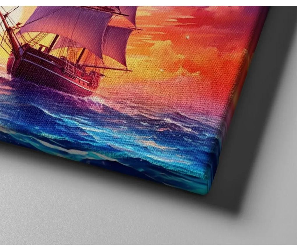 Obraz na plátně - Velká plachetnice na moři při západu slunce FeelHappy.cz Velikost obrazu: 120 x 80 cm
