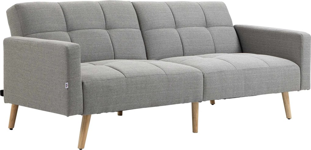 HOMCOM rozkládací pohovka 2v1 205 x 88 x 80 cm, látka s efektem lnu, šedá | Aosom