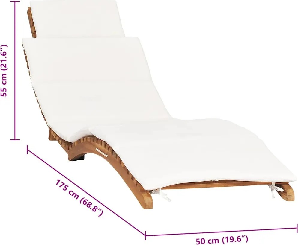 Skládací zahradní lehátko krémově bílé podušky masivní teak 310667