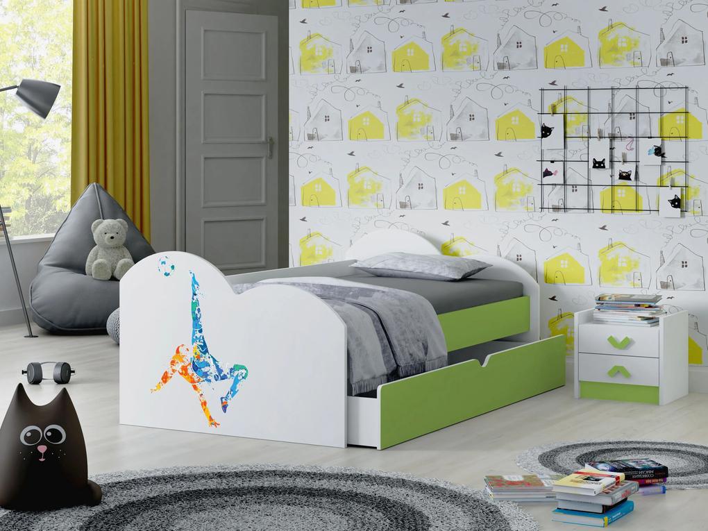 Svět pokojů Dětská postel s obrázkem Klasik FOTBAL Barva: Oranžová, Úložný prostor: ANO, Rozměr: 180x90 cm