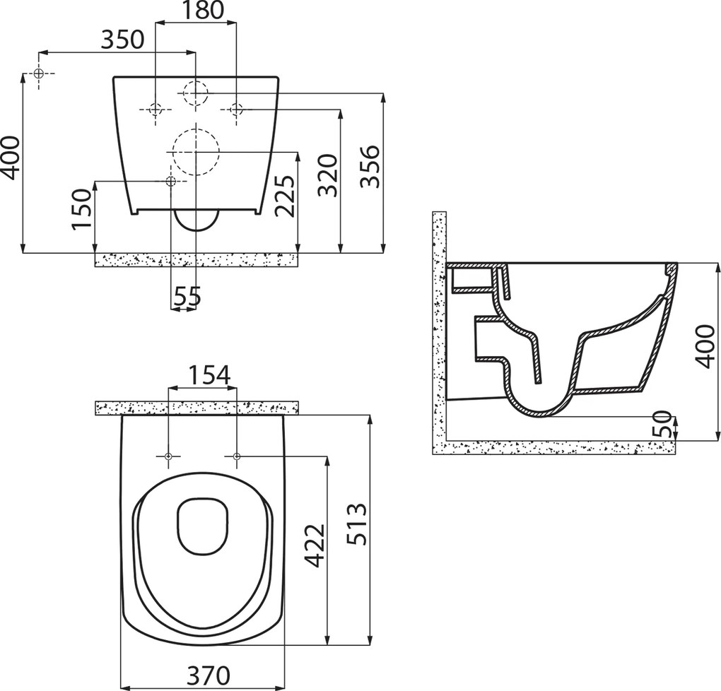 Sapho, GLANC závěsná WC mísa, Rimless, 37x51,5 cm, bílá, GC321
